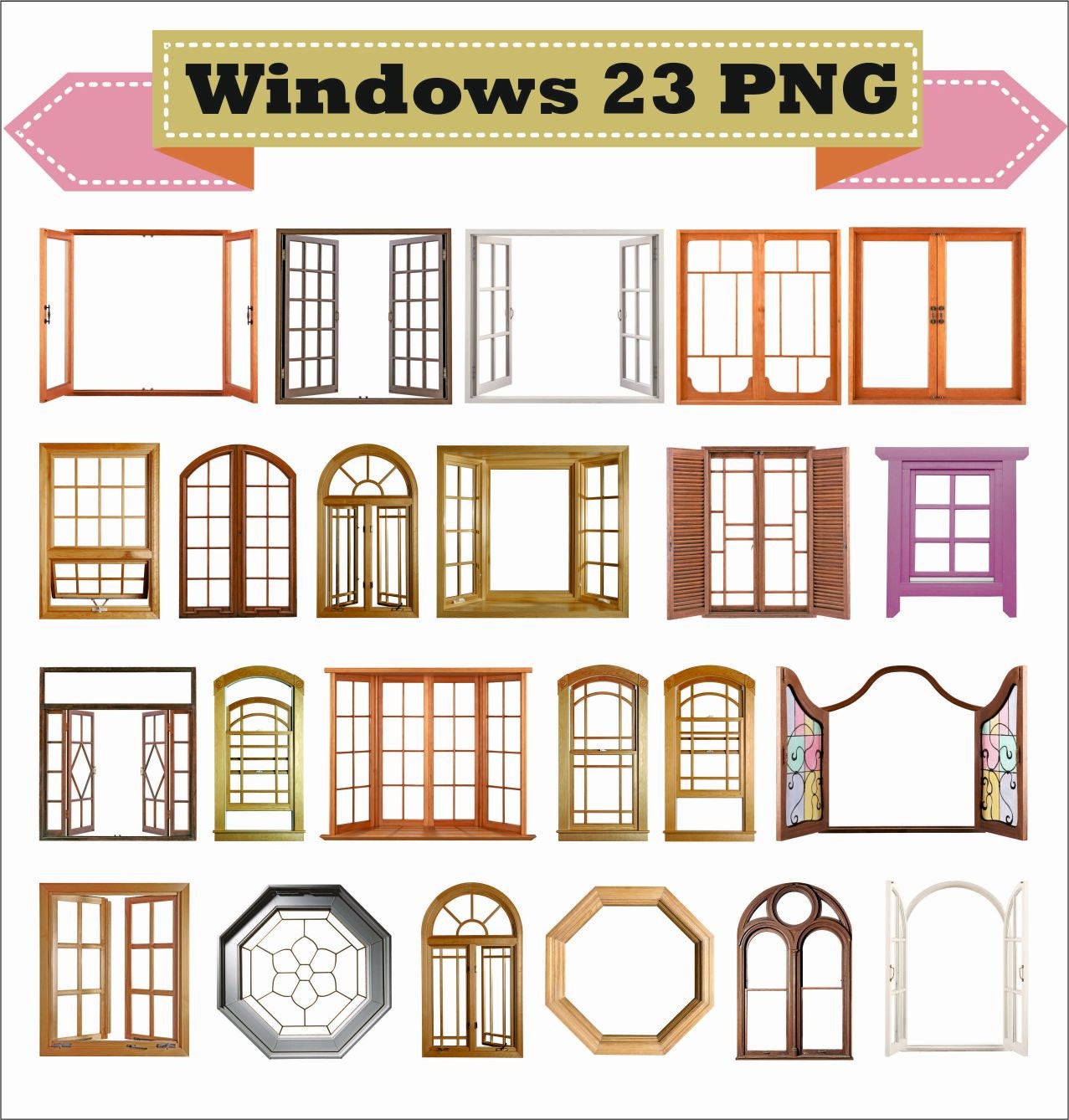 Window Windows Frame Photo Old Retro Classic Vintage Clipart PNG Set ...