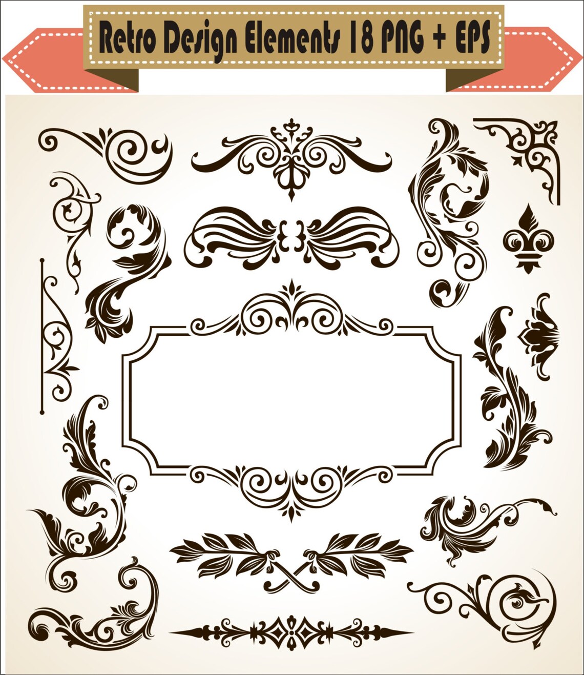 European Pattern Decor Vintage Decorative Floral Elements Border Corner ...