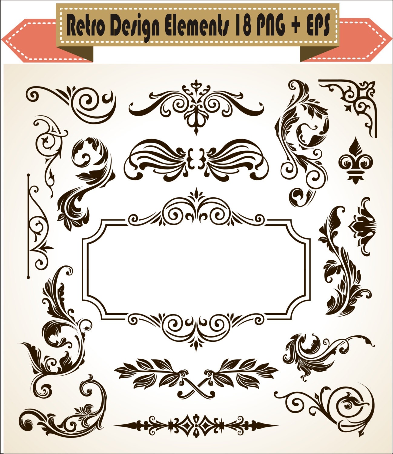 European Pattern Decor Vintage Decorative Floral Elements Border Corner ...