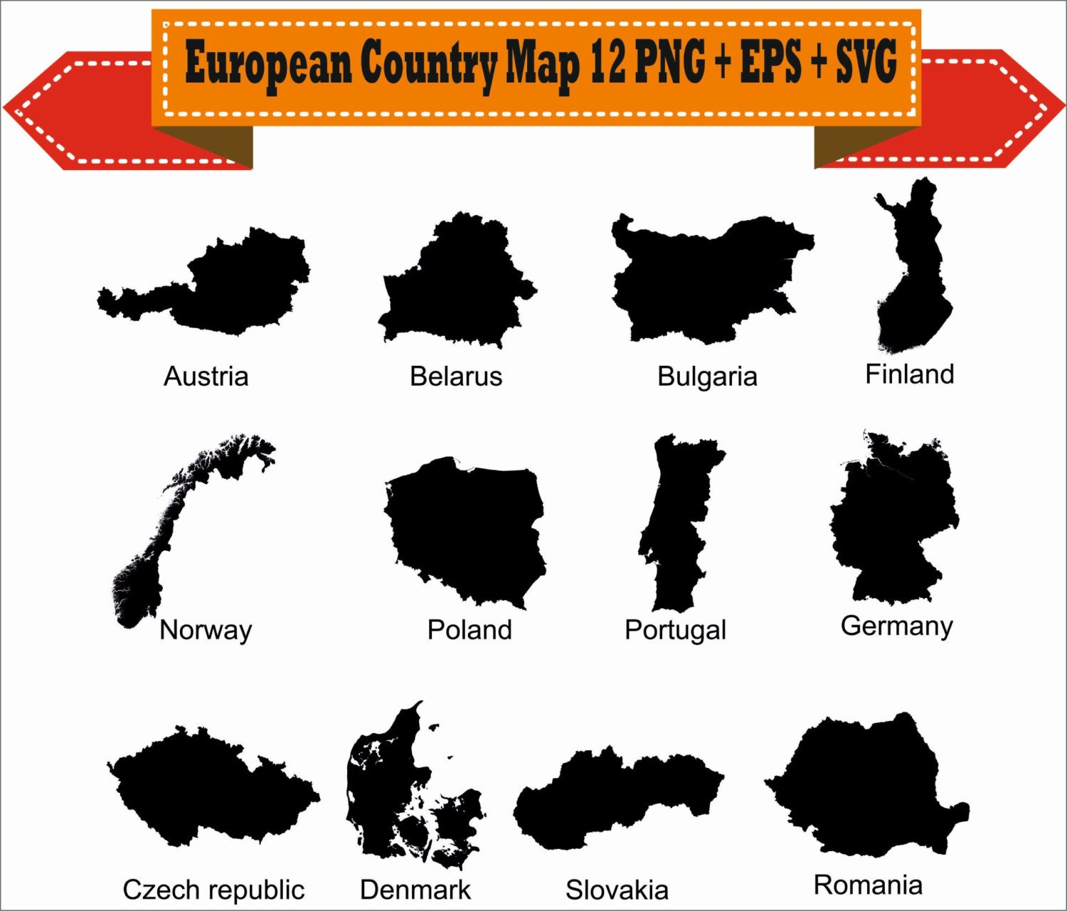 European Country Map Germany Bulgaria Poland Silhouette Vector Clipart ...