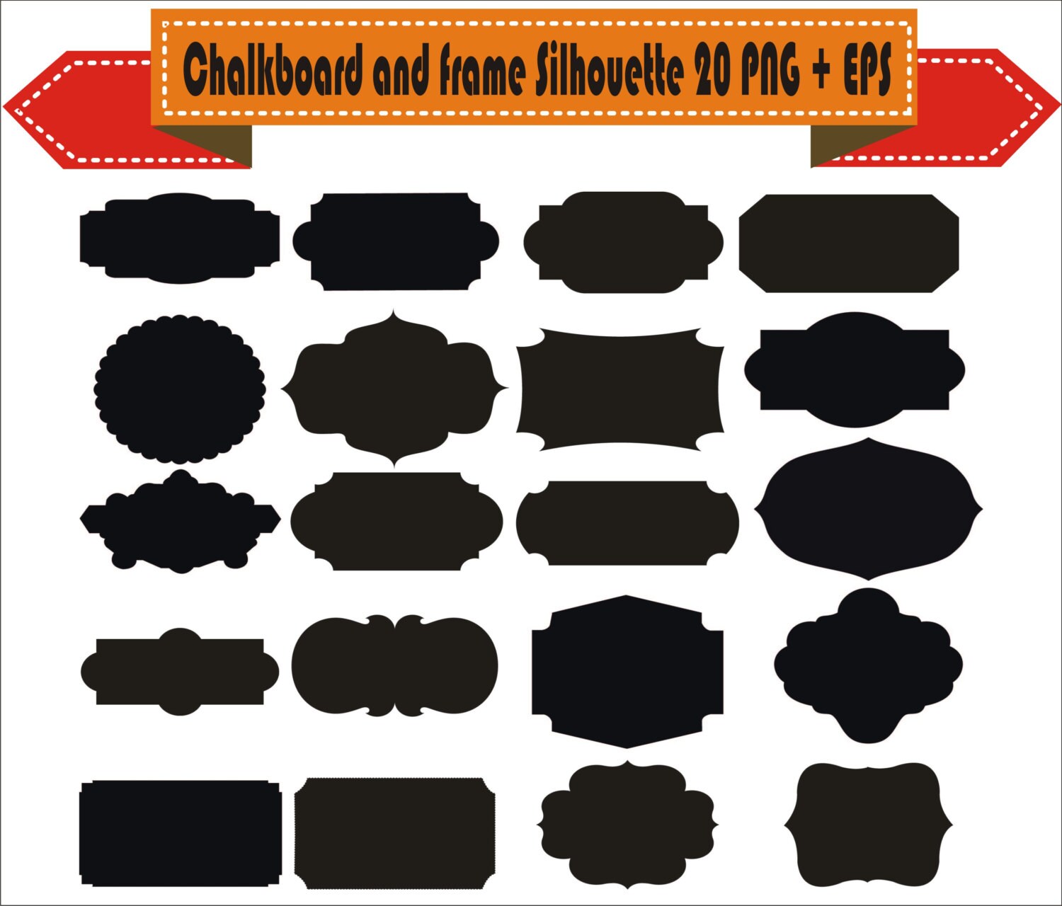 Chalkboard Frame Badges Vintage Motif Shapes Pack Silhouette Label ...