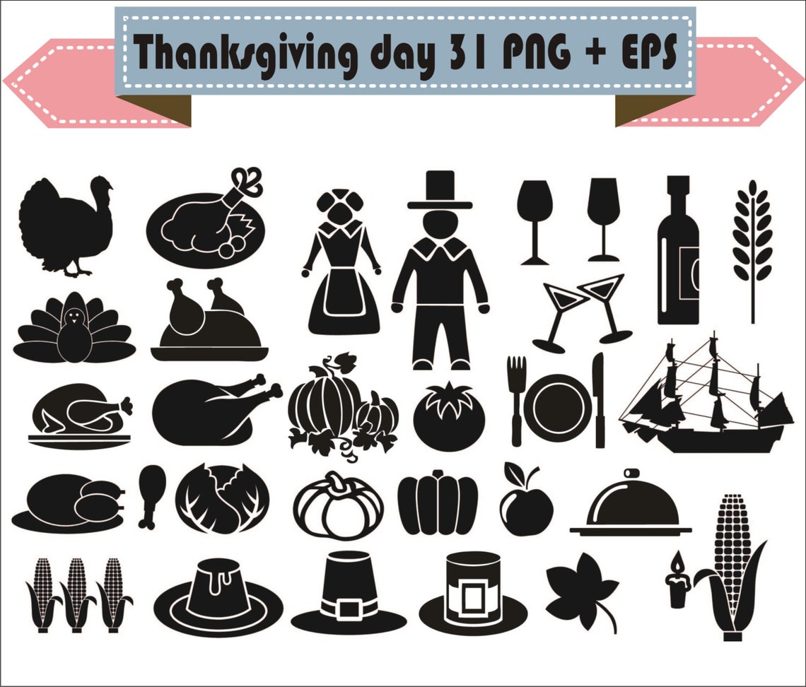 Thanksgiving Day Hollyday Party Silhouette Vector Clipart PNG EPS Set ...