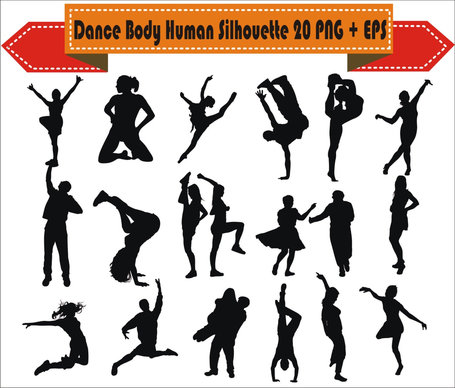 Human Body Dance Sport Break Hip Hop Beautiful Pack Silhouette Vector ...