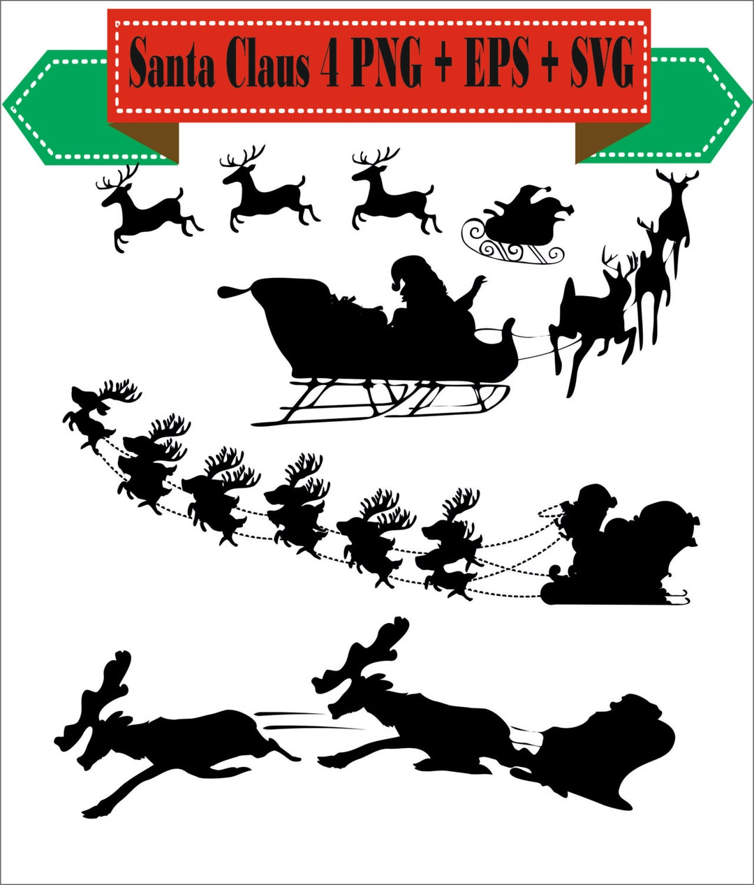 Santa Claus Christmas New Year Tree Hollyday Silhouette Vector Clipart ...