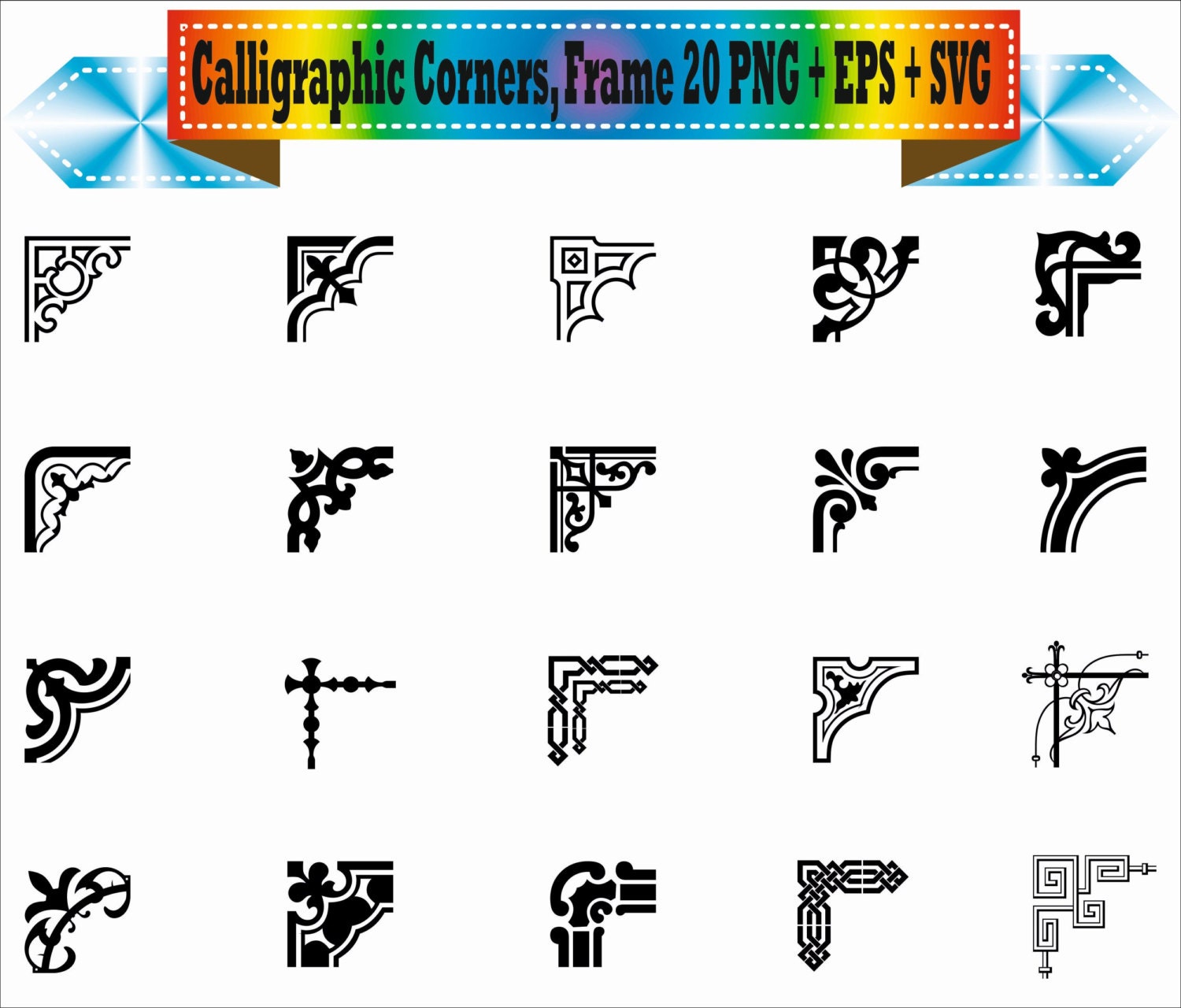 Classic Corner Flowers Vintage Calligraphic Border Vector Clipart PNG ...