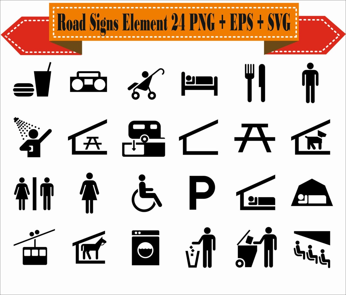 Road Signs Element Motif Human Parking Food Shapes Pack - Etsy