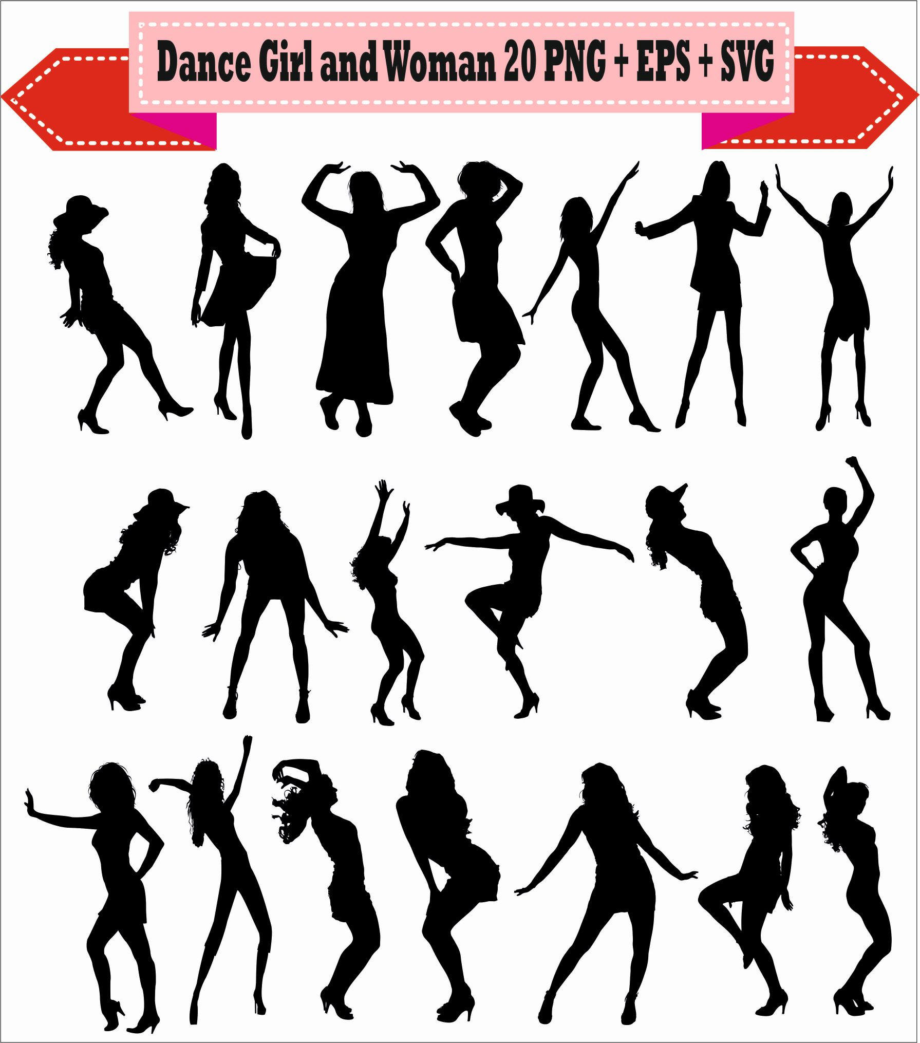 Dance Sexy Women Woman Girl Rap Hip Hop Disco Break Breakdance Pack Silhouette Vector Clipart