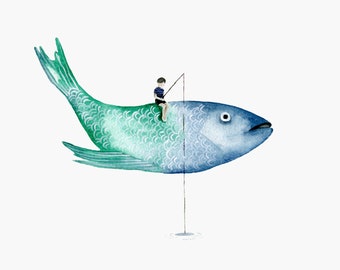 Fishing Boy Print From Original Watercolour - Etsy
