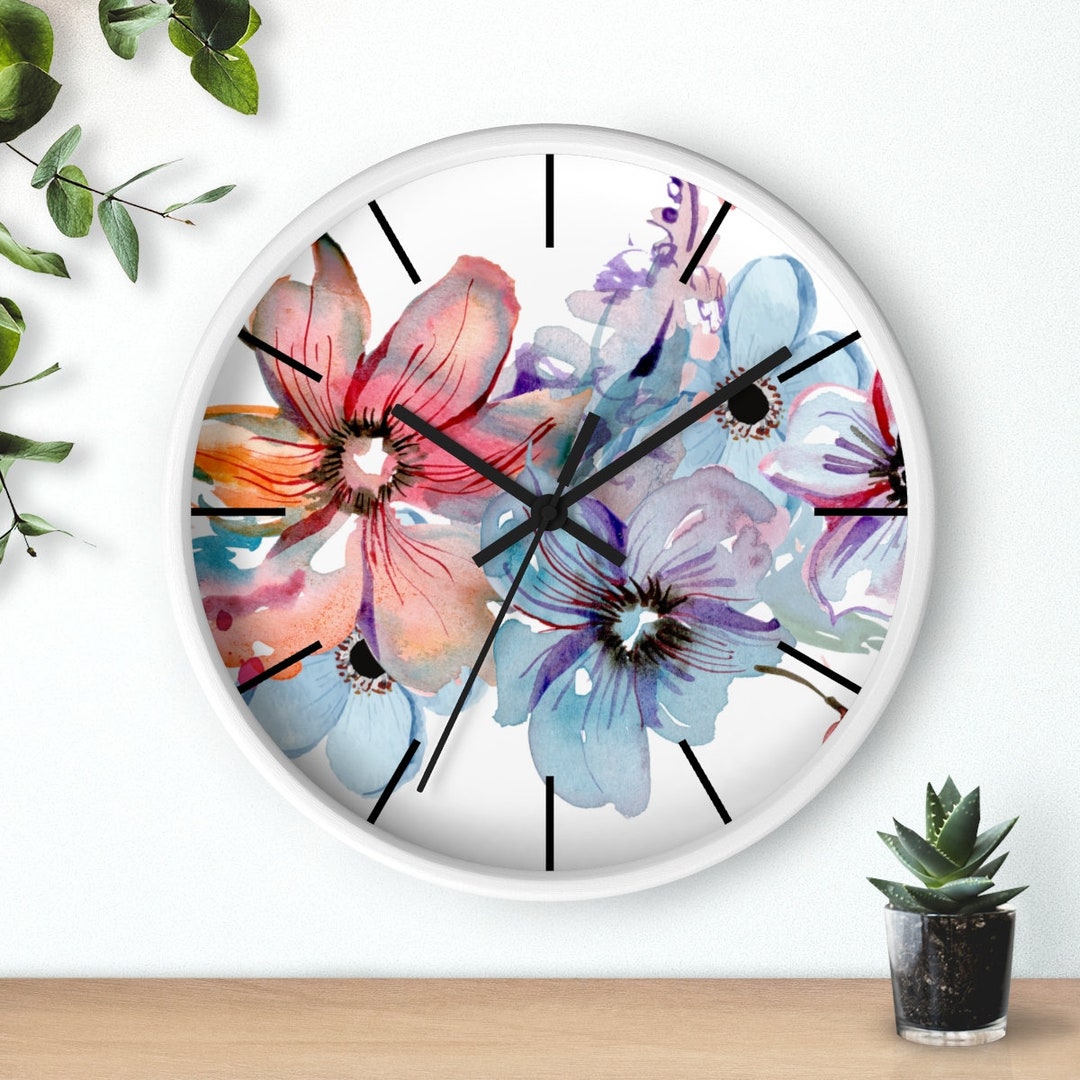 Floral Wall Clock, Floral, Flower Clock, Botanical Clock, Garden, Wall ...
