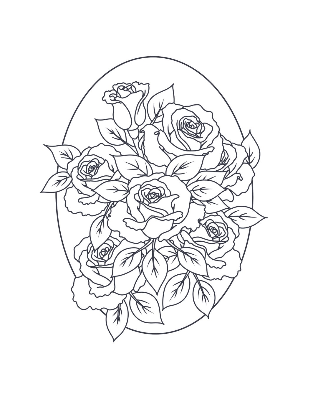 Valentine’s Day Rose Bundle Coloring Page, Work From Home, Teacher Gift ...