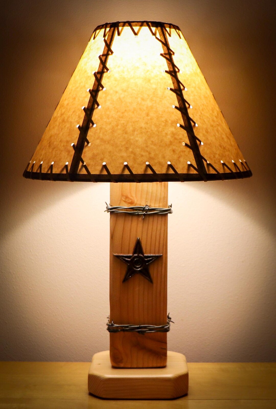 Rustic Texas Star Barbed Wire Lamp – Handmade in Idaho, USA – Parchment ...