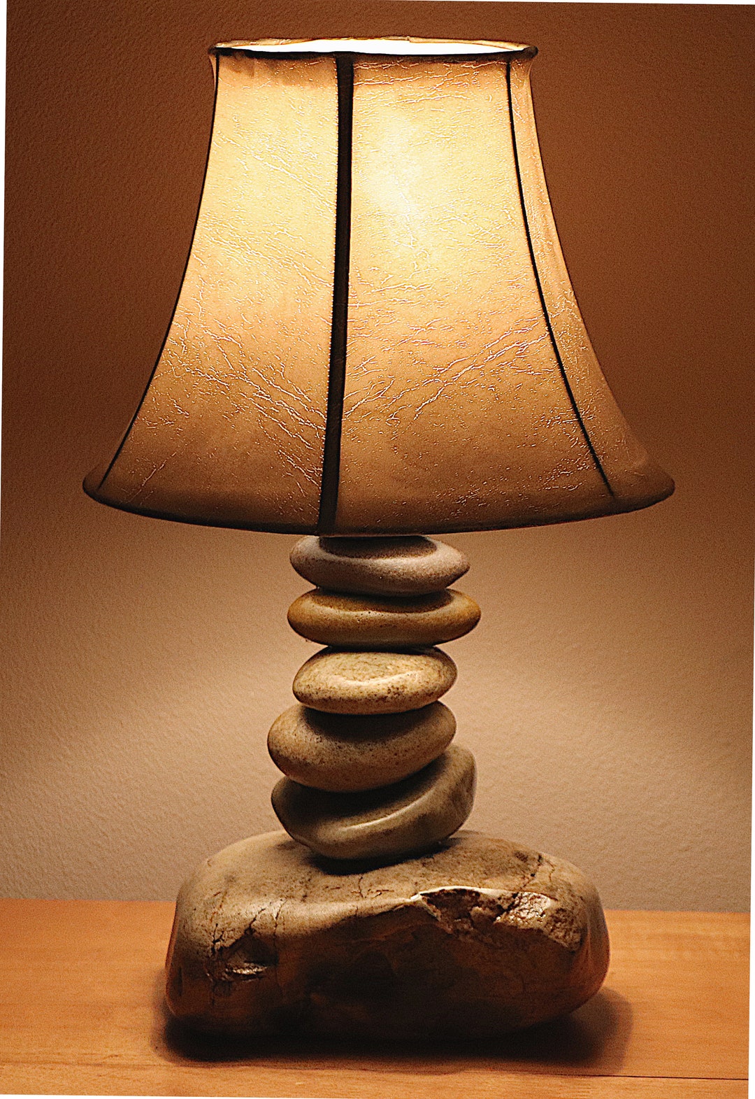 Rustic Stone Base Table Lamp – Handmade in Idaho – Faux Leather Shade ...