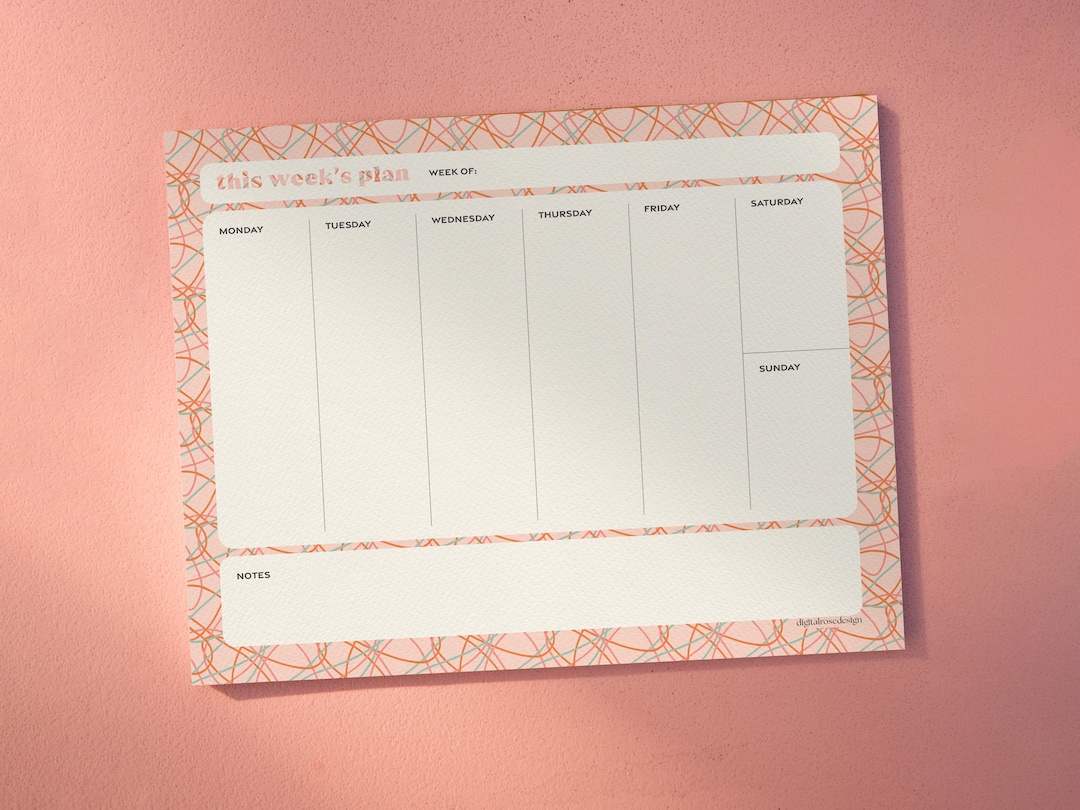 Retro Squiggle Weekly Desk Planner: 40-sheet Tear-off Notepad - Etsy