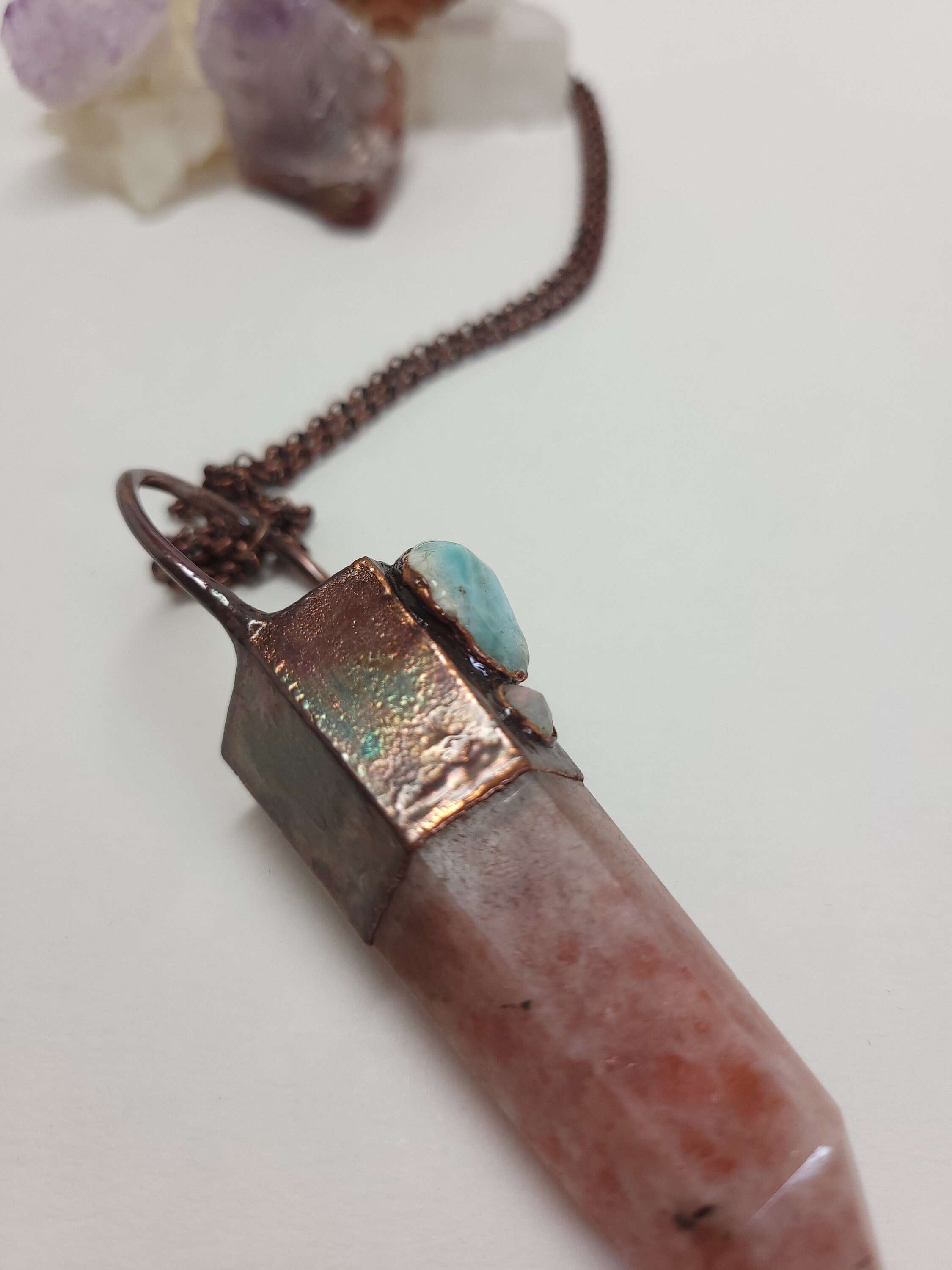 Copper Electroformed Sunstone Point With Larimar and Ethiopian - Etsy