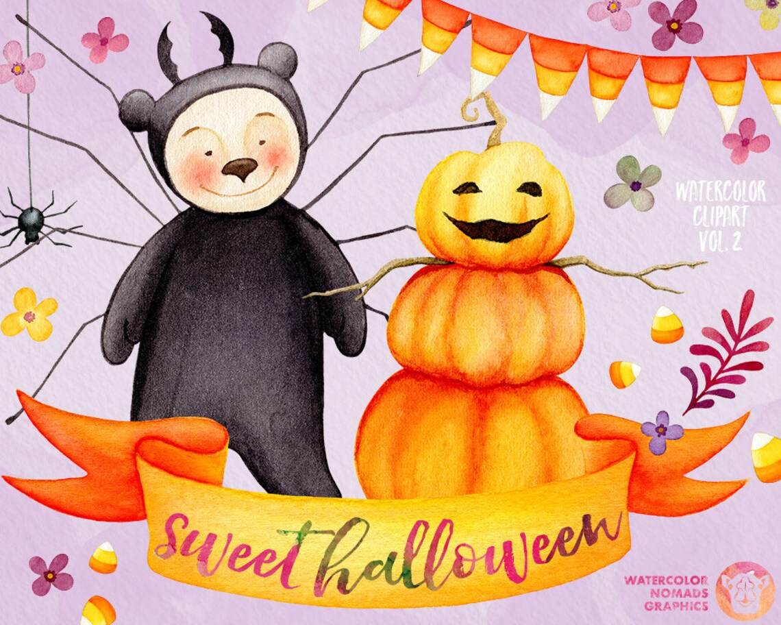 Watercolor Halloween Clipart Corn Candy Clipart Halloween - Etsy