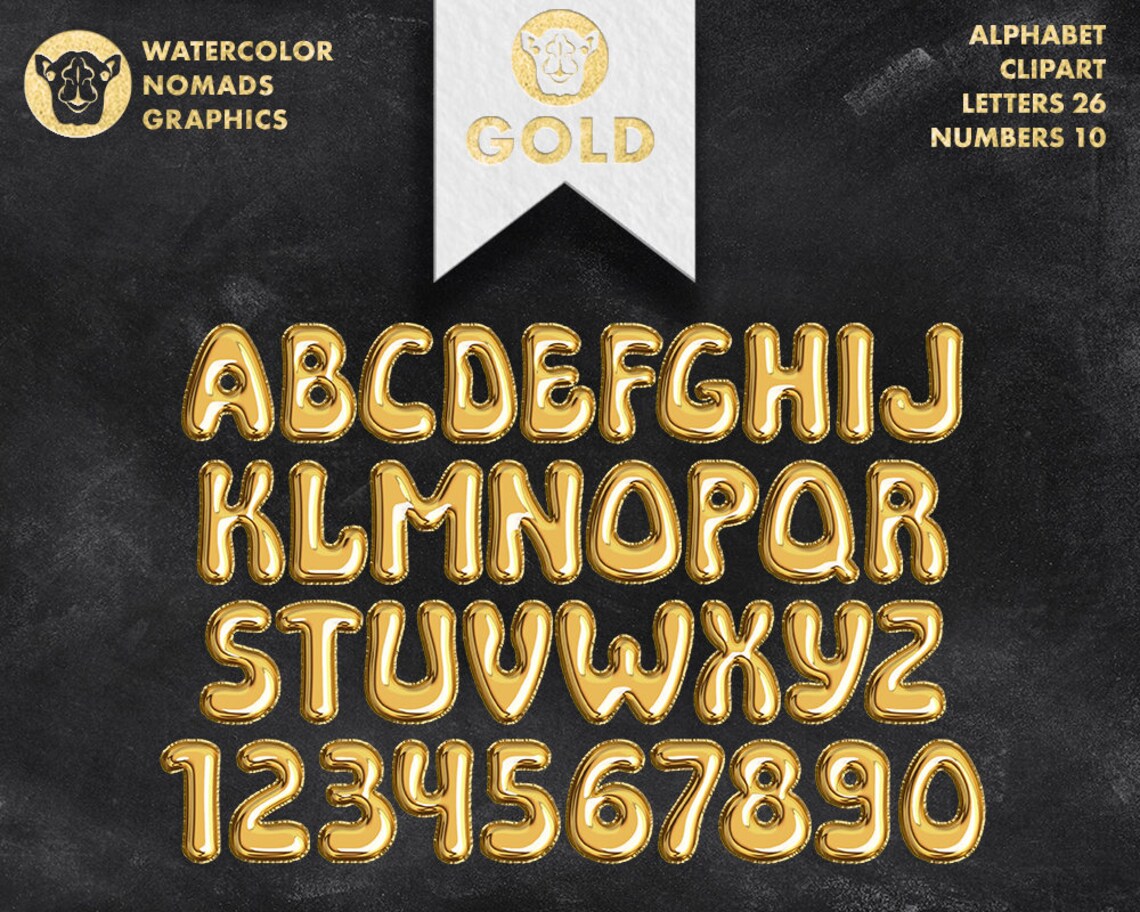 Gold Foil Balloons Clipart Foil Letters Clipart Balloon | Etsy