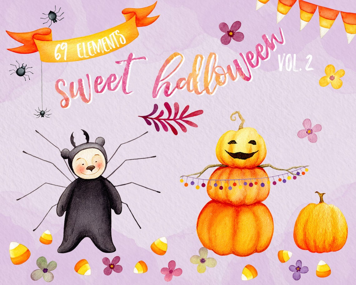 Watercolor Halloween Clipart Corn Candy Clipart Halloween - Etsy