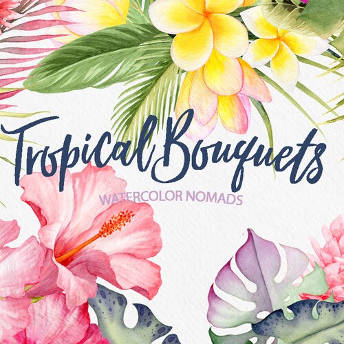 Tropical Orchid Bouquets Clipart PNG Watercolor Bouquets - Etsy