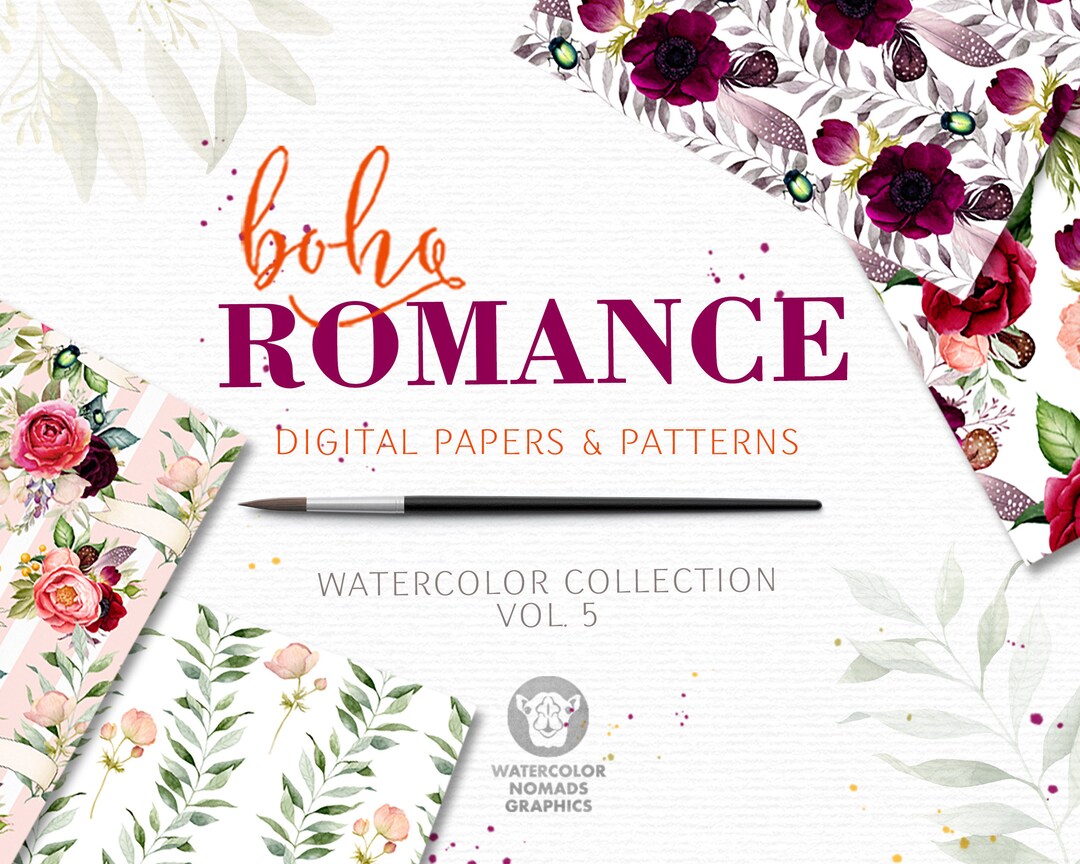 Boho Romance Vol 5 Watercolor Digital Papers Floral - Etsy