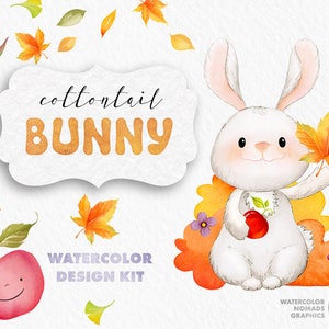 Fall Clipart Watercolor Bunny Clipart Autumn Fall Leaves - Etsy