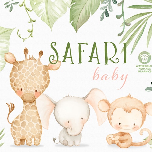 Watercolor Safari Animals Clipart Tropical Baby Giraffe Cute - Etsy