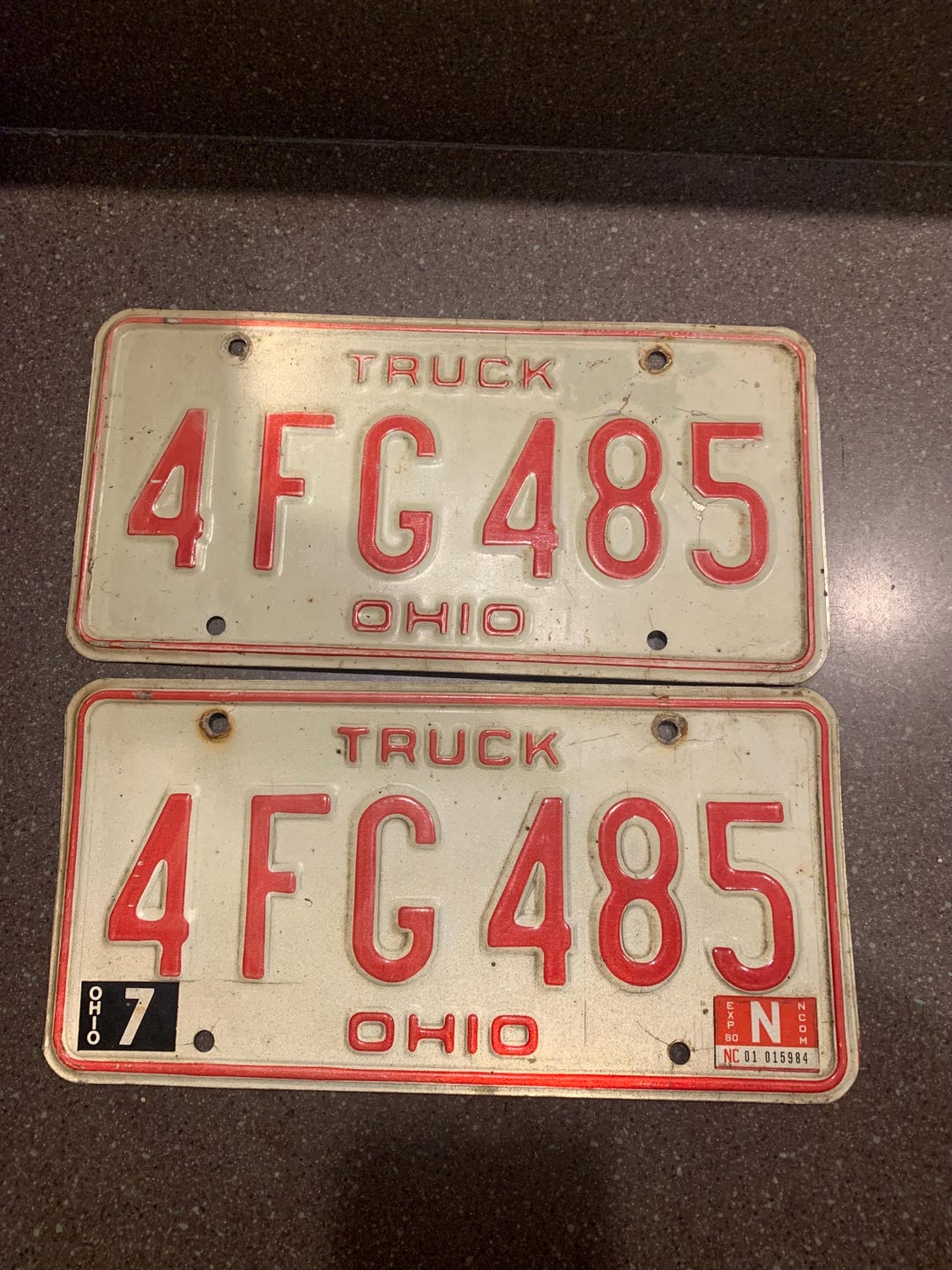 Vintage Antique Ohio 1980 White Red Truck License Plate Matching Pair 4 ...