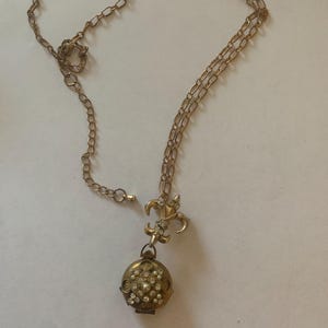 Vintage CORO Fleur-de-lis Pearl 4 Photo Dangle Locket Brooch on Chain ...