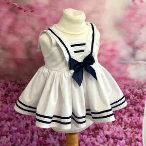 Hand Made Nautical Baby Dress, White and Navy Blue, Cotton Baby Dress ...