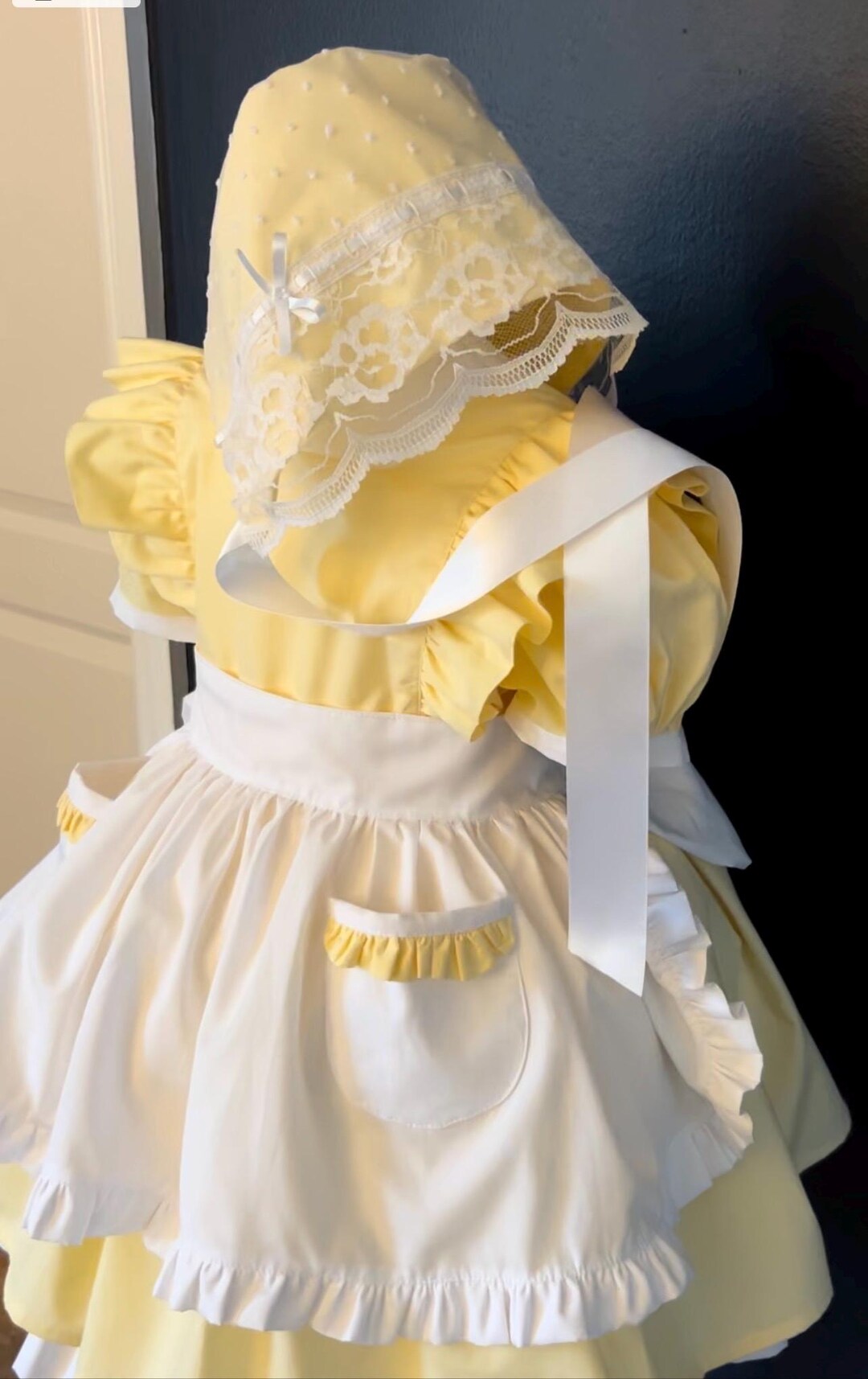 Yellow Dress With Apron, Pockets, Lace Bonnet, Costume, Tutu Dress ...