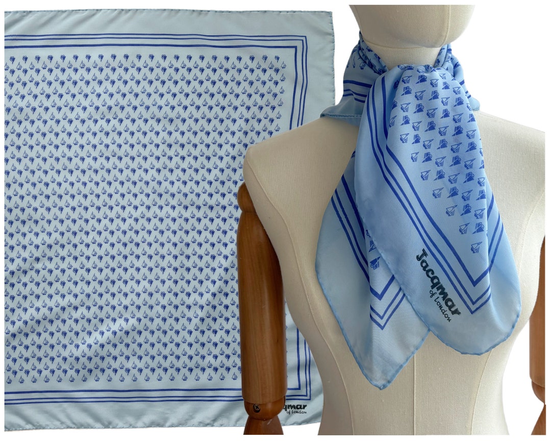 Vintage Jacqmar Chiffon Square Scarf Blue With Boat Print Nautical - Etsy