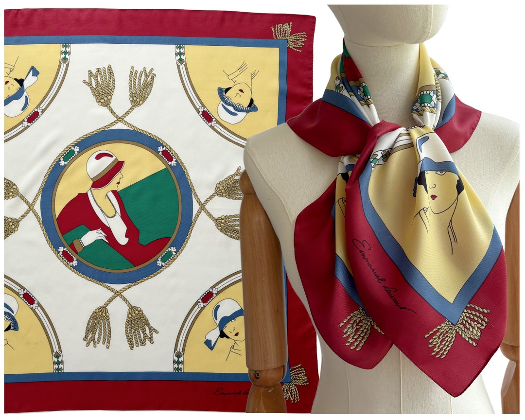 Vintage 1970s Art Deco Inspired Flapper Girl Italian Square Scarf by ...
