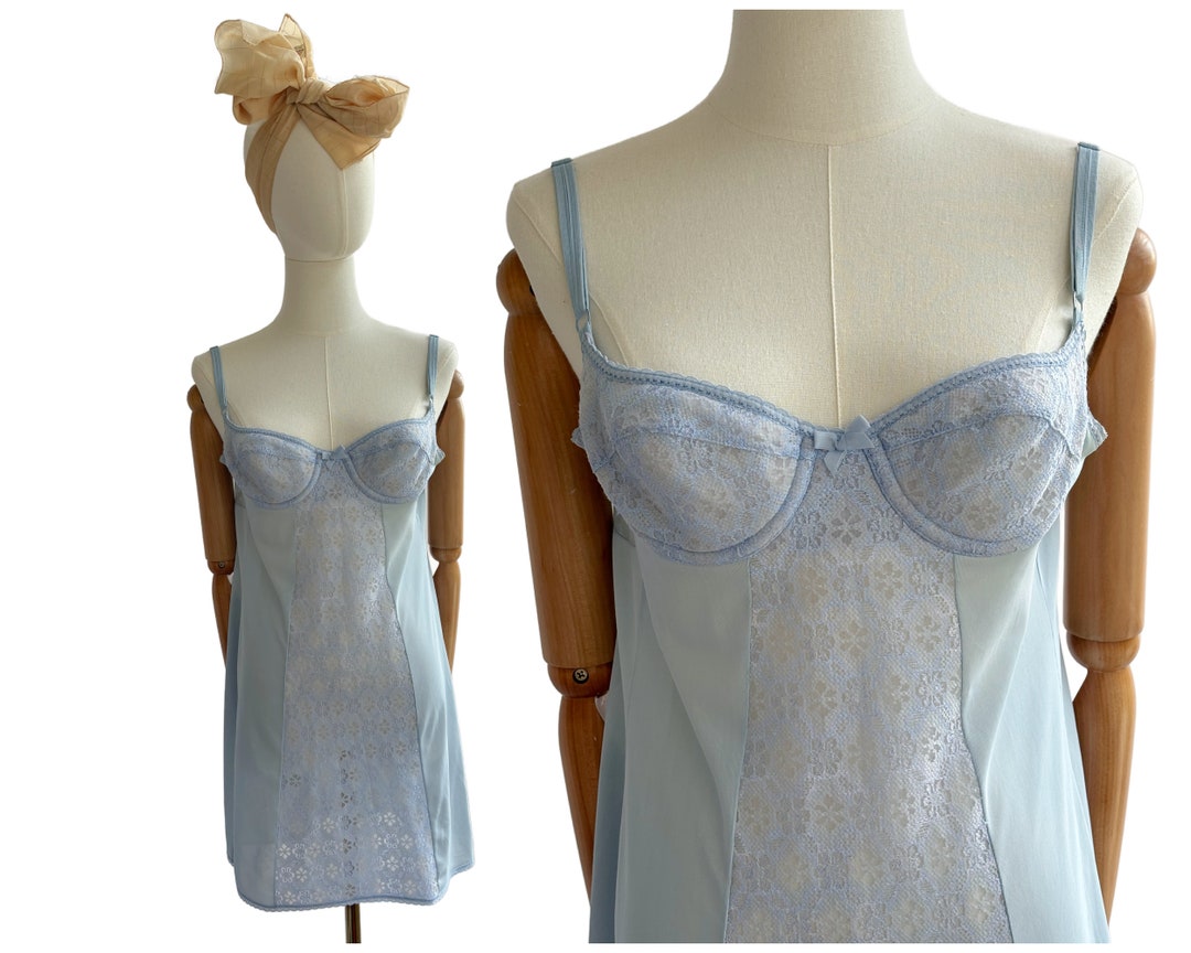 Vintage Blue Triumph Lace Underwired Nylon Slip 34 A Lingerie - Etsy