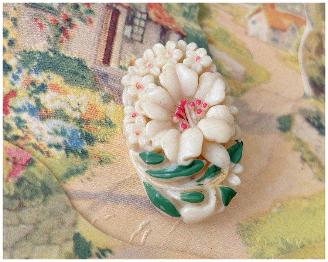 Vintage Antique Moulded Celluloid Flower Brooch Hand Painted - Etsy