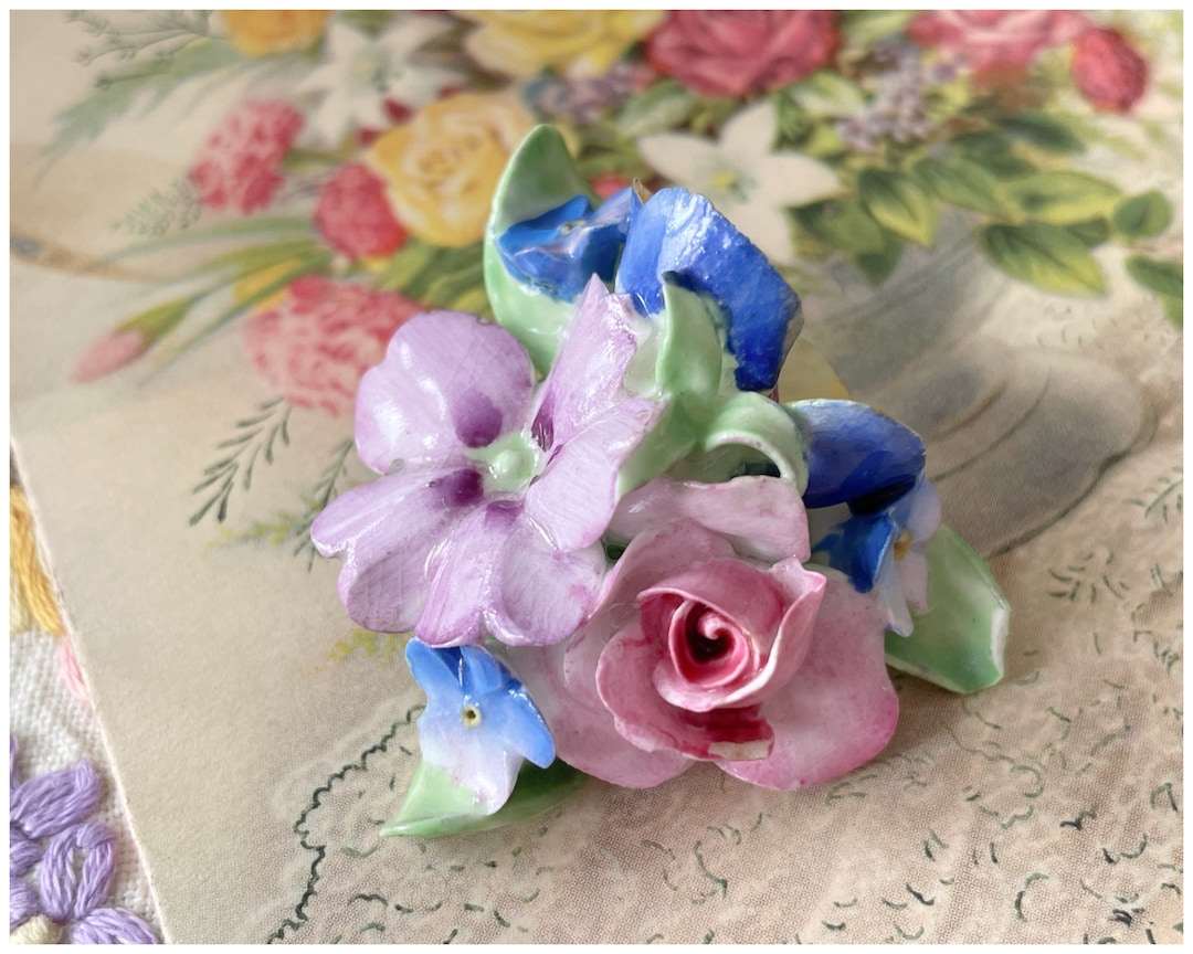 Vintage Bone China Porcelain Flower Brooch - Etsy