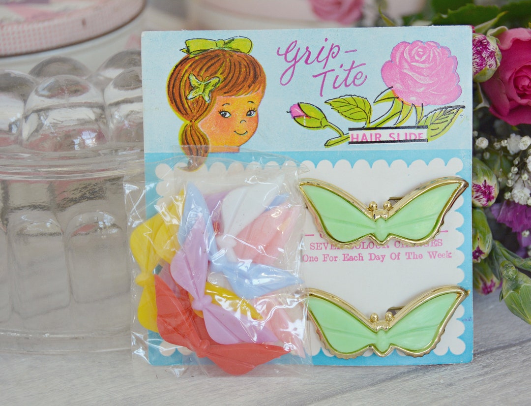 Vintage 1970s Butterfly Hair Clips With Interchangeable Coloured ...