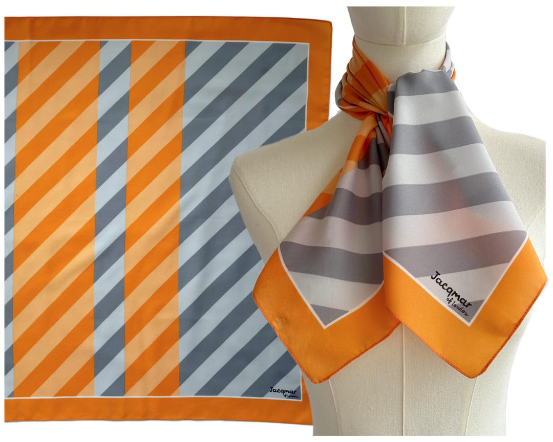 Vintage Jacqmar Orange and Grey Geometric Striped Square Scarf - Etsy