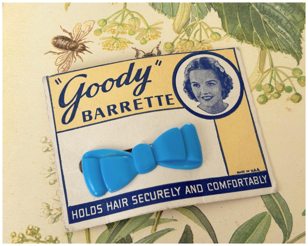 Vintage 40s Deadstock Blue Plastic Bow Hair Clip "goody" Barrette on ...