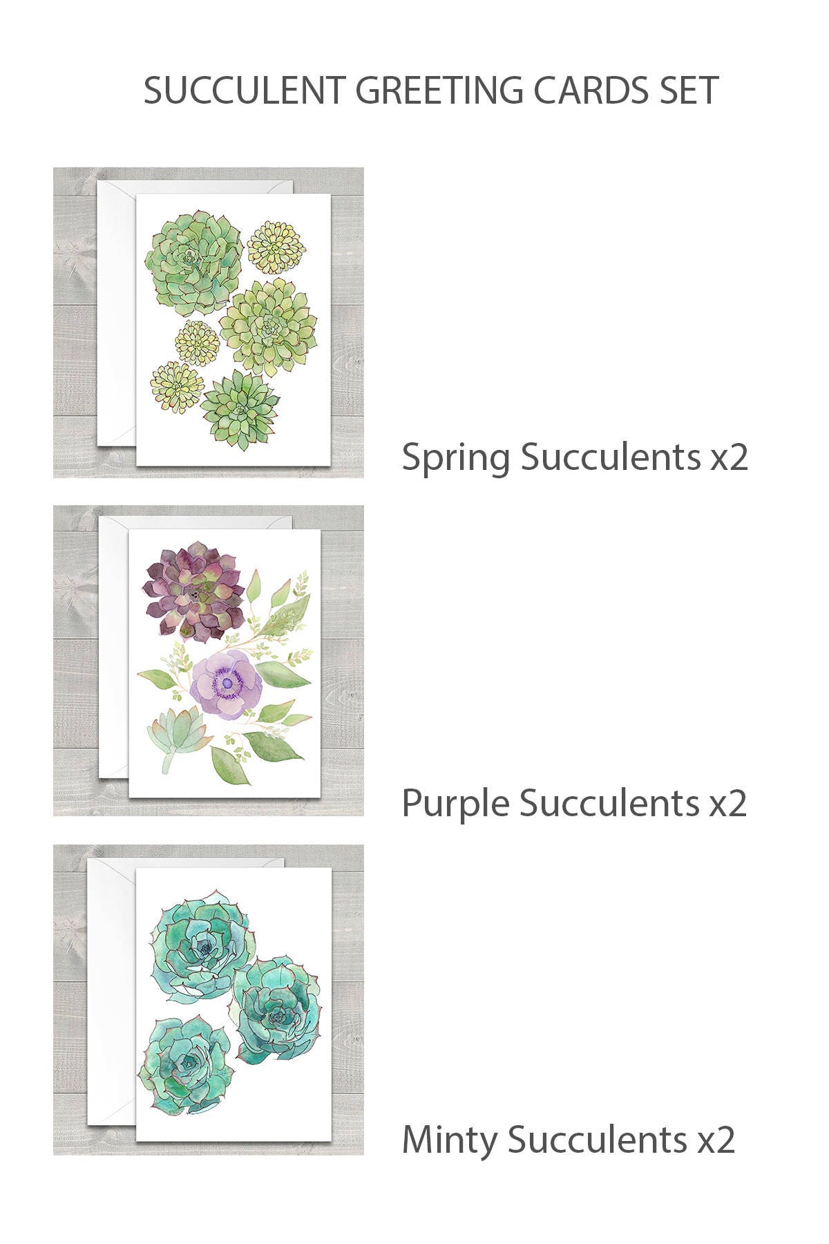 Succulent Watercolor Greeting Cards Box Set Variety Pack / Watercolor ...