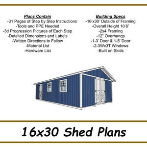 Shed Plans 16x30 - PDF Download - Etsy