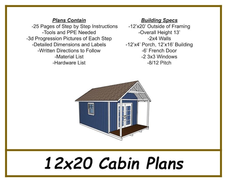 Cabin Plans 12x20 - PDF Download - Etsy