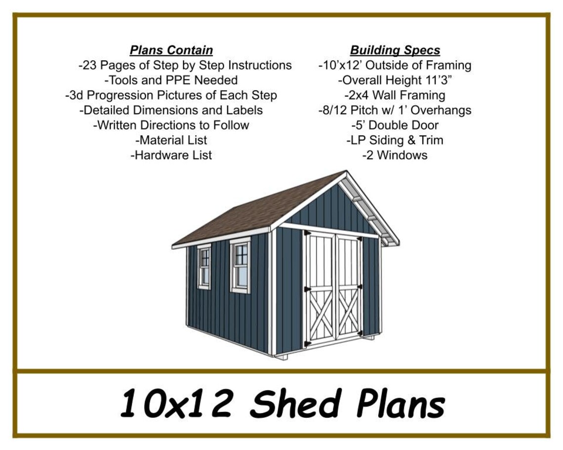 Shed Plans 10x12 PDF Download - Etsy