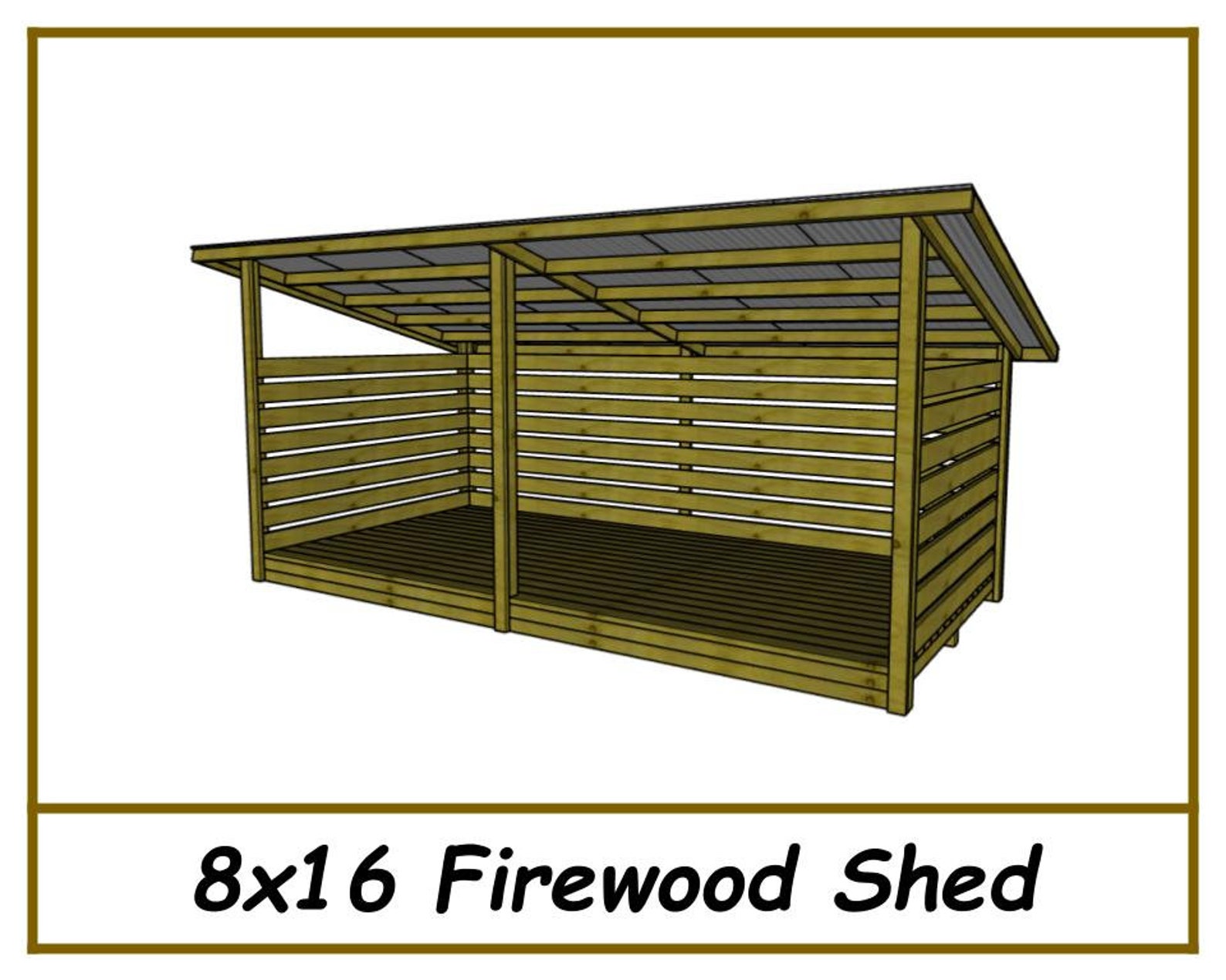 Firewood Shed Plans 8x16 - PDF Download - Etsy