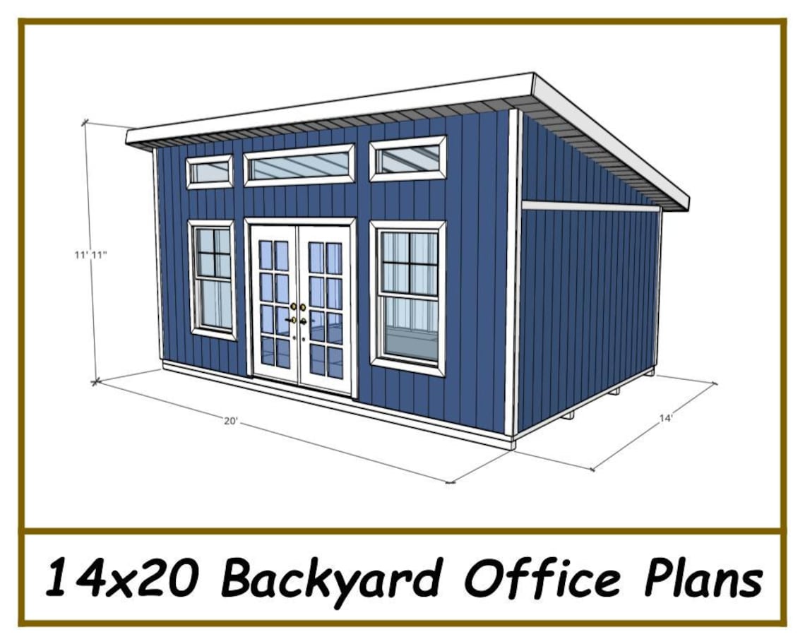 Backyard Office Plans 14x20 - She Shed - Man Cave Plans - Instant PDF ...