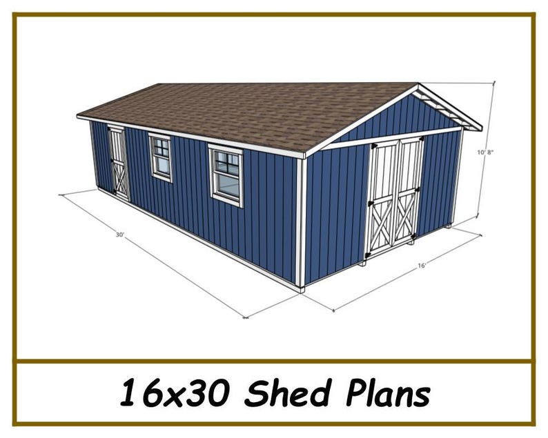 Shed Plans 16x30 - PDF Download - Etsy