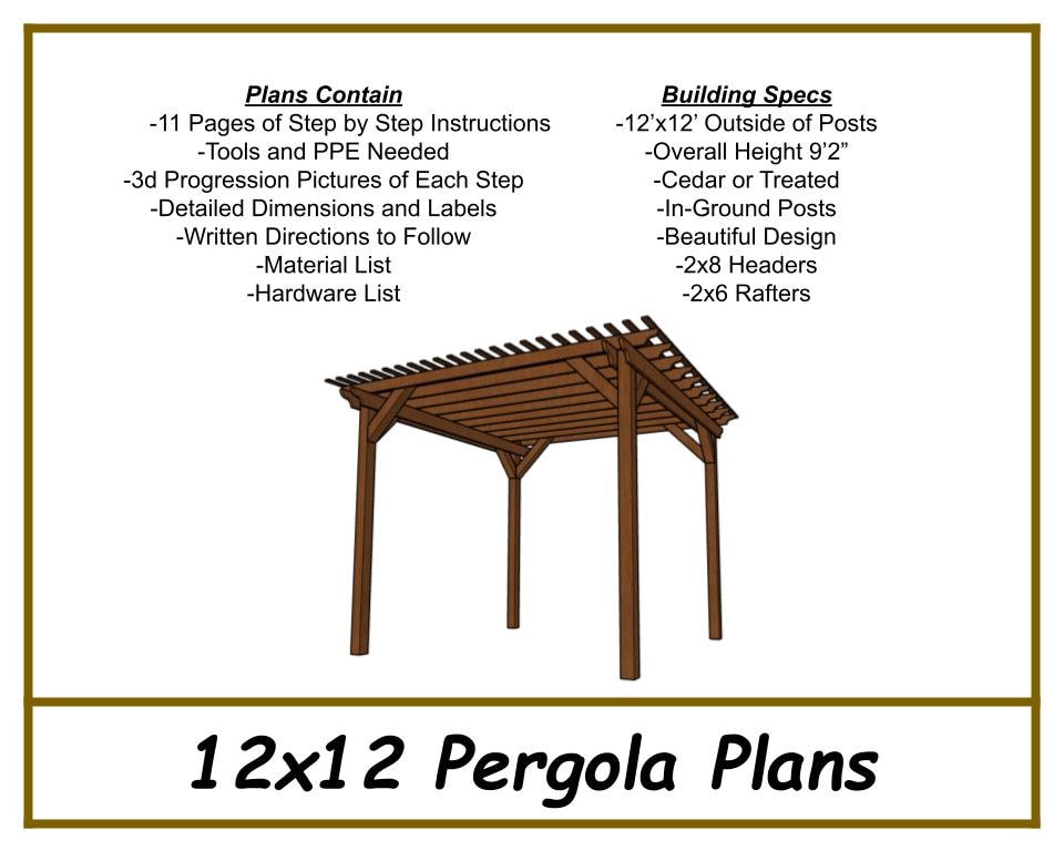 Pergola Plans 12x12 PDF Download - Etsy