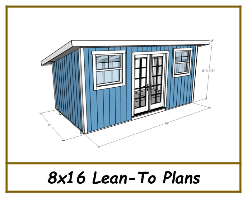 Lean-to Plans 8x16 - Studio Shed Plans - PDF Download - Etsy