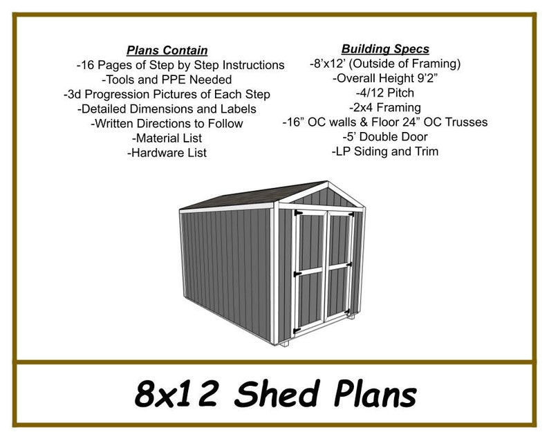 Shed Plans 8x12 Storage Shed Plans PDF Download - Etsy