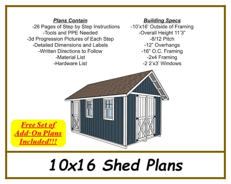Shed Plans 10x16 Storage Shed Plans PDF Download - Etsy