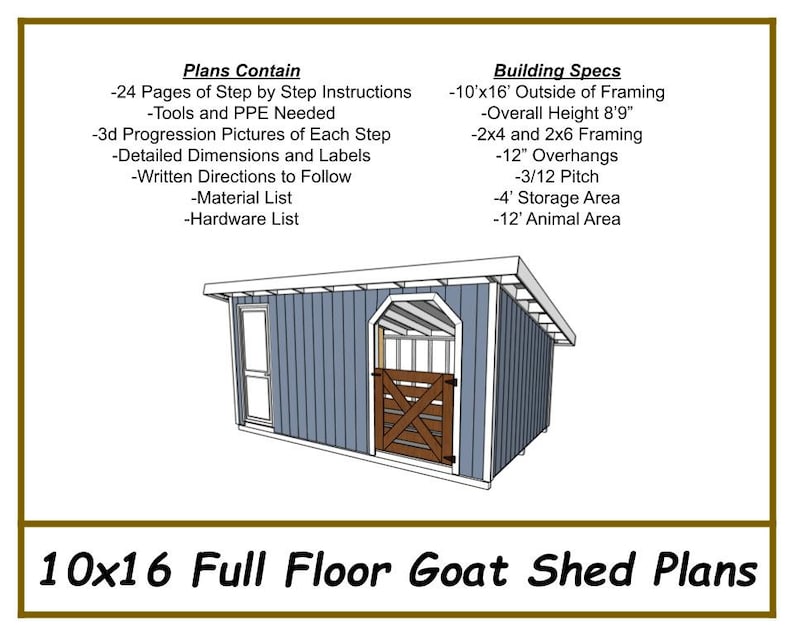 Goat Shed Plans W/ Full Floor 10x16 - PDF Download - Etsy
