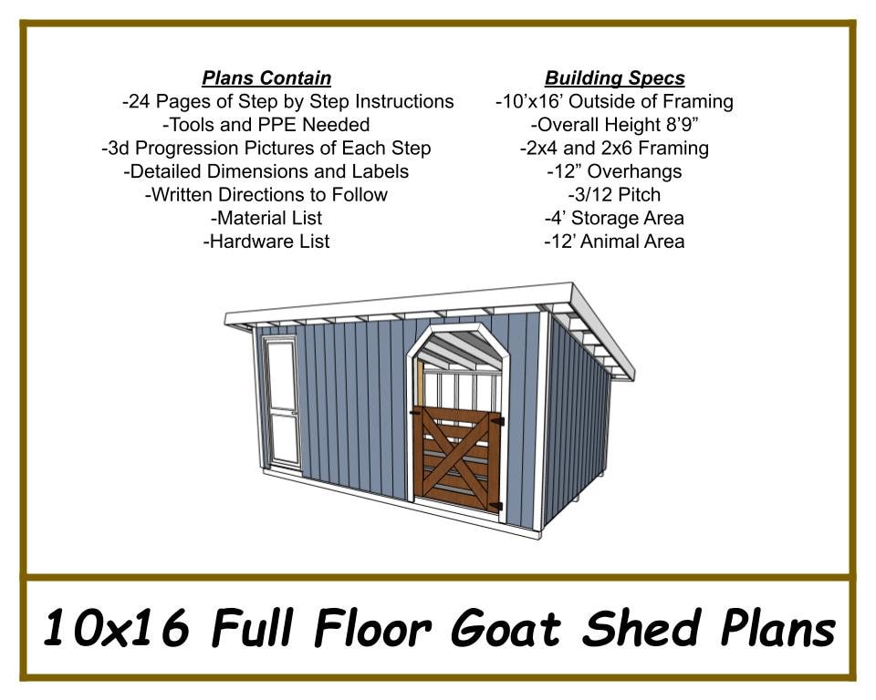 Goat Shed Plans W/ Full Floor 10x16 PDF Download - Etsy